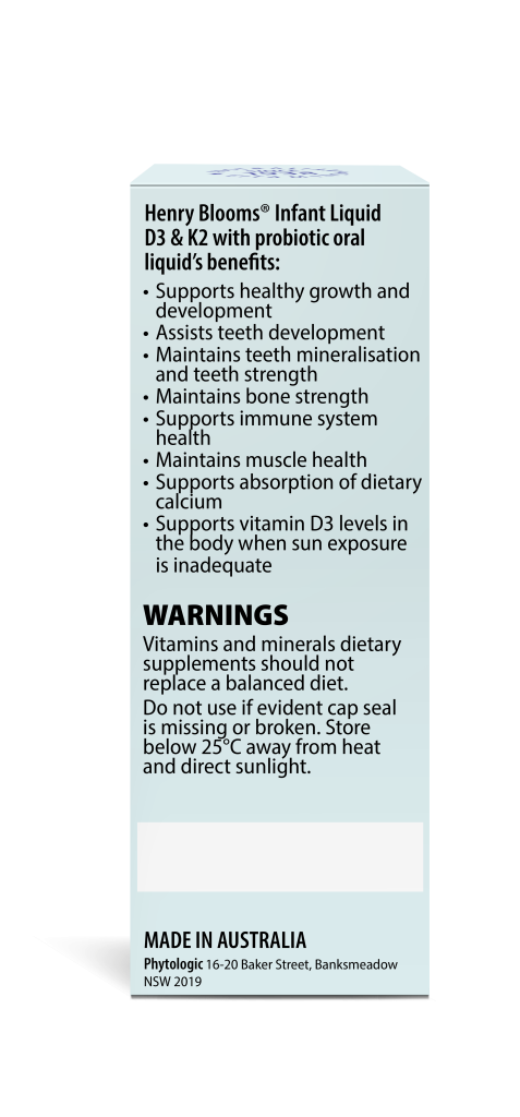 Infant Liquid D3 & K2 with Probiotic 9.75 mL Oral Liquid – Henry Blooms
