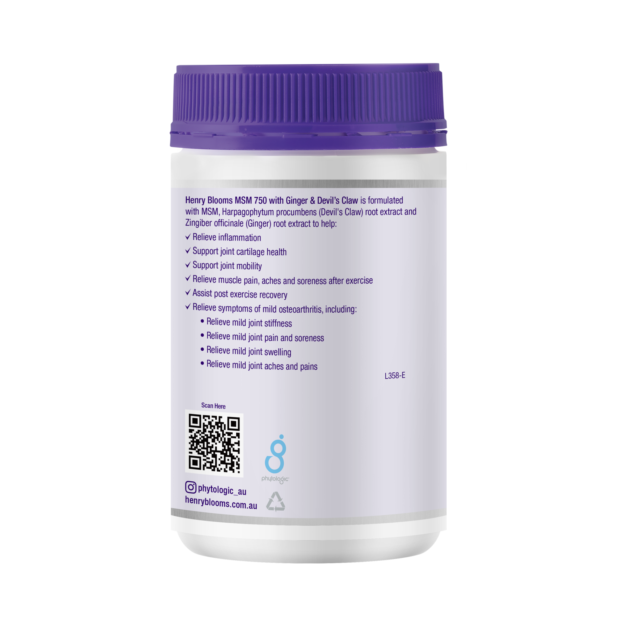 MSM 750 with Ginger & Devils Claw 120 vegetarian capsules – Henry Blooms