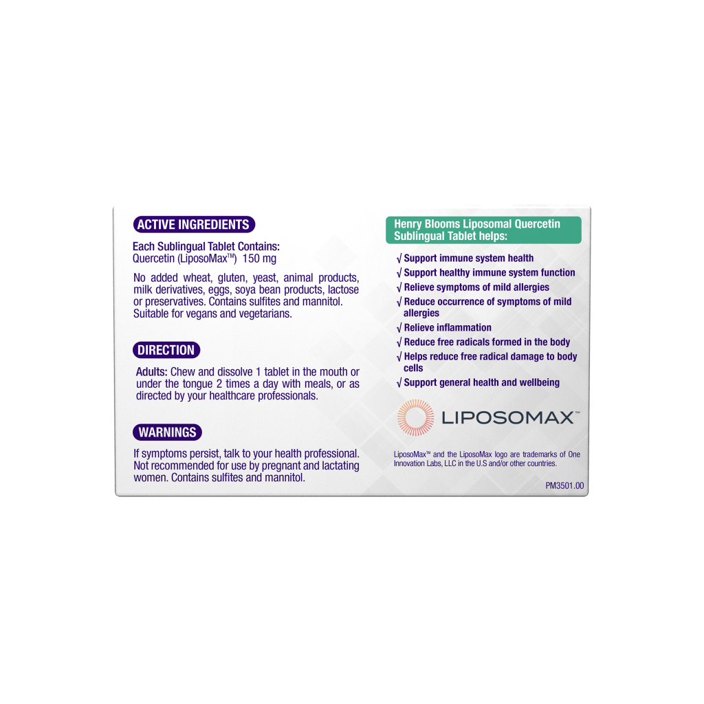 HB Liposomal Quercetin Sublingual Tablet 30s – Henry Blooms